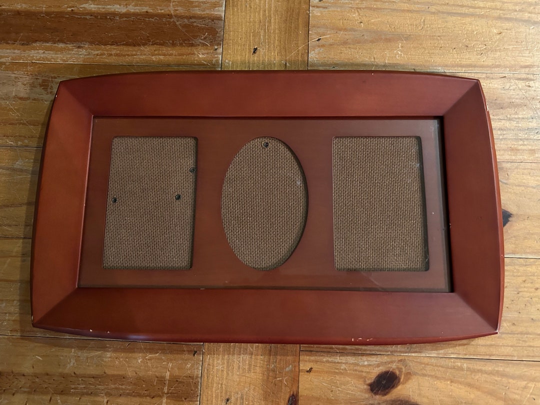 Solid Wood Triple Photo Frame With Wooden Matte That Holds 3.5x5 Photos ...
