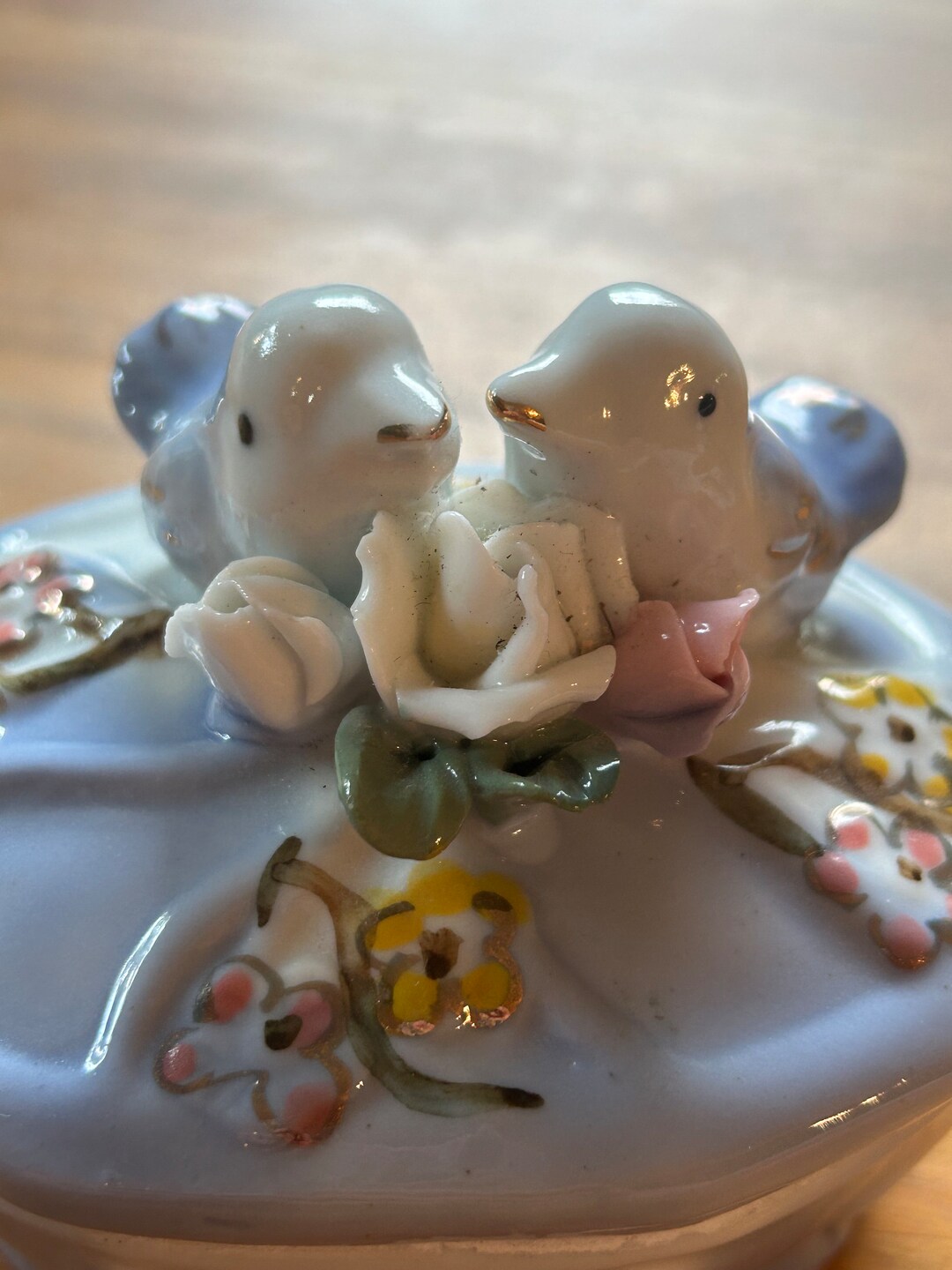 Periwinkle Kissing Doves Gold Trimmed Ceramic Ring Box Trinket Box - Etsy