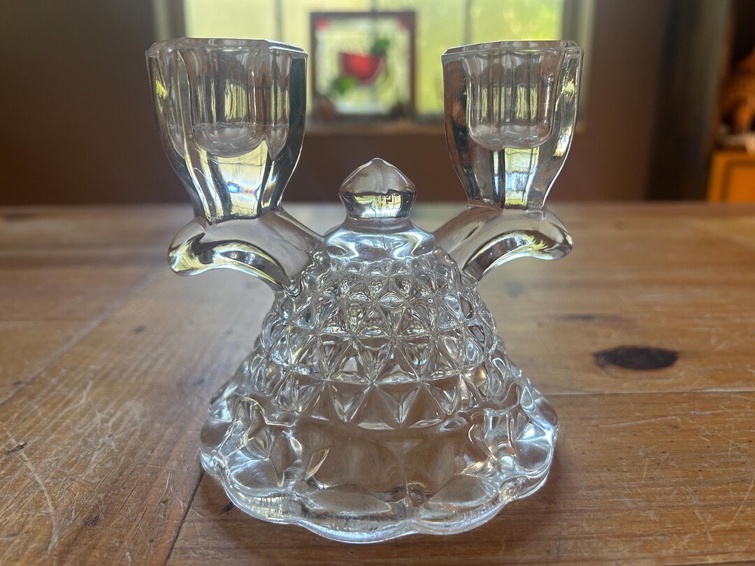 1940’s Pressed Glass Double Candlestick Holder With Scalloped Base - Etsy