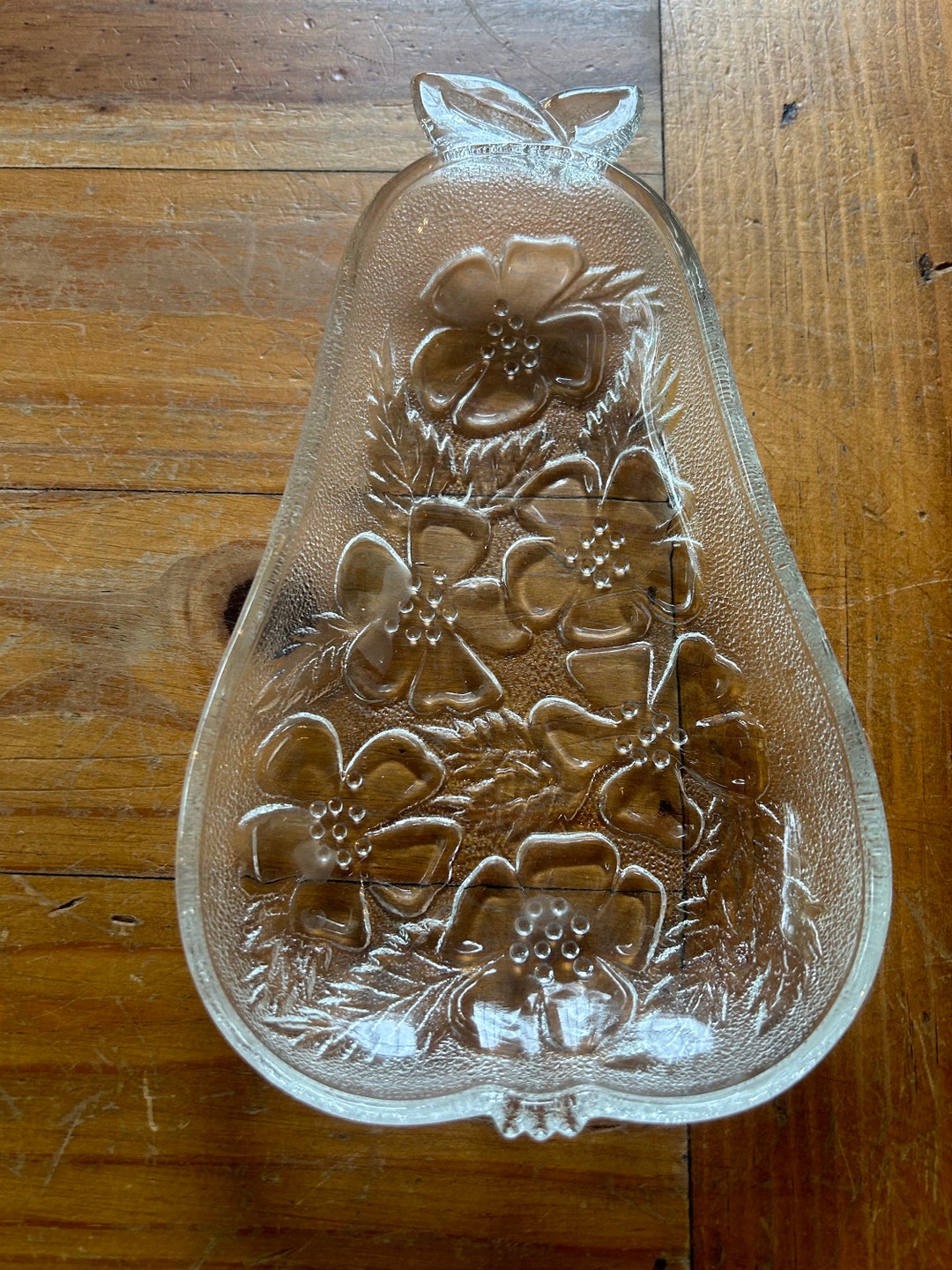 Hazel Atlas Pear Shape Clear Glass Dish With Embossed Pear Blossom ...