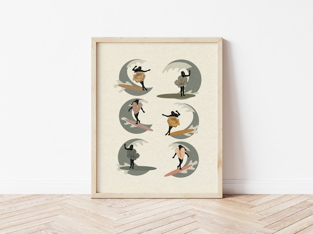 Phases of the Moon Surf Art Art Print Surf Wall Art Vintage Surf Art ...