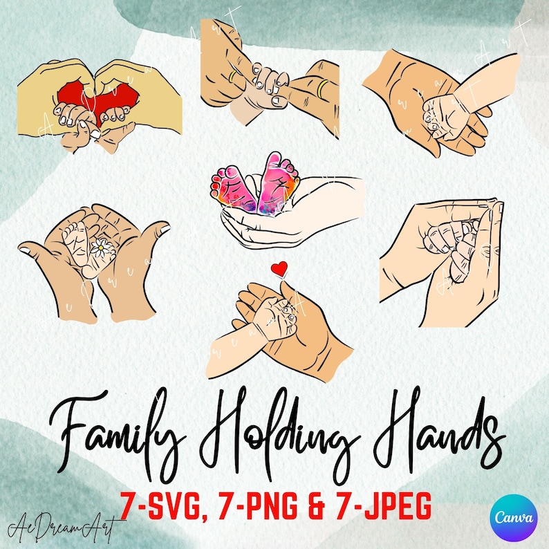 Family Hand Drawing Clipart Holding Hands Family Clipart Bundle SVG ...
