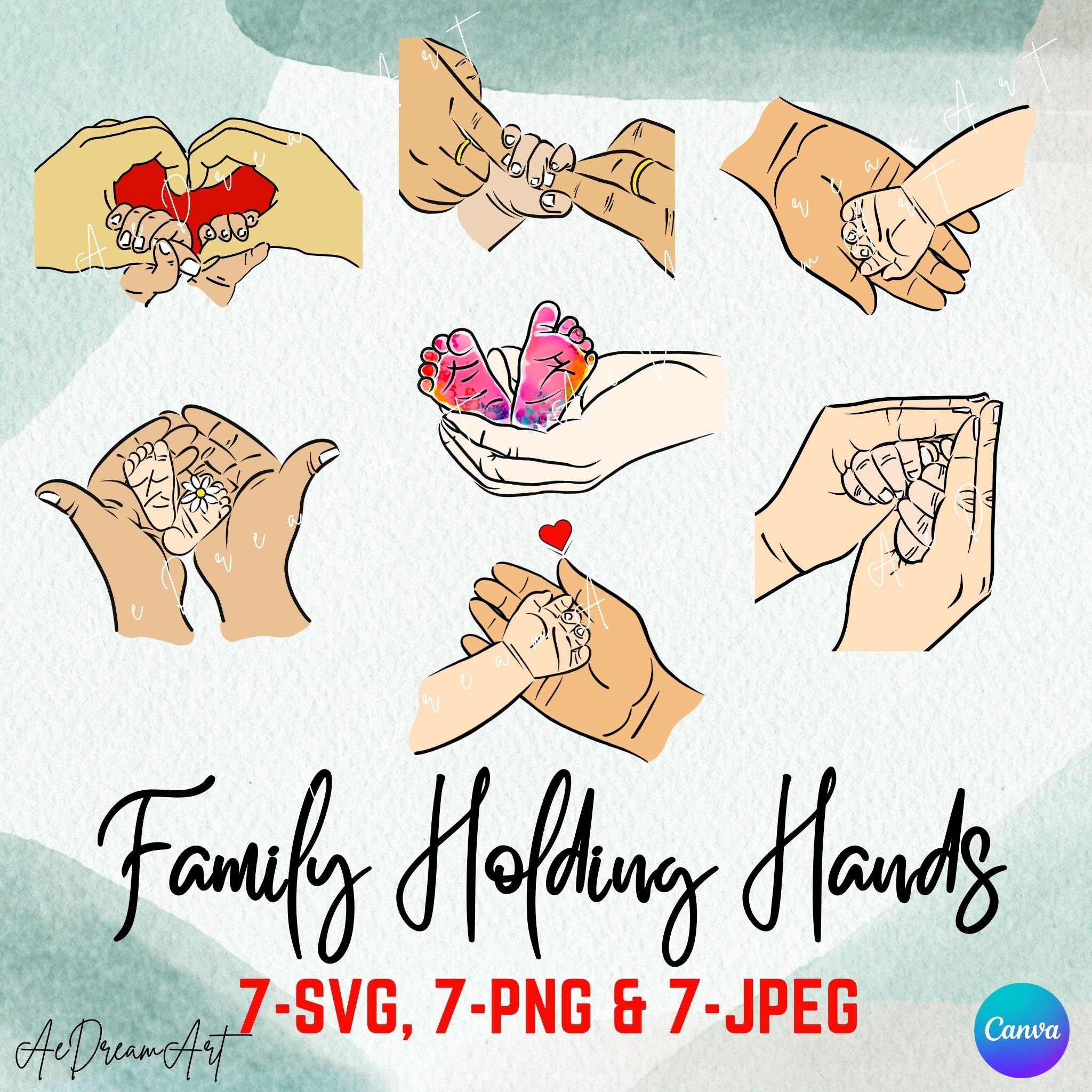 Family Hand Drawing Clipart Holding Hands Family Clipart Bundle SVG ...