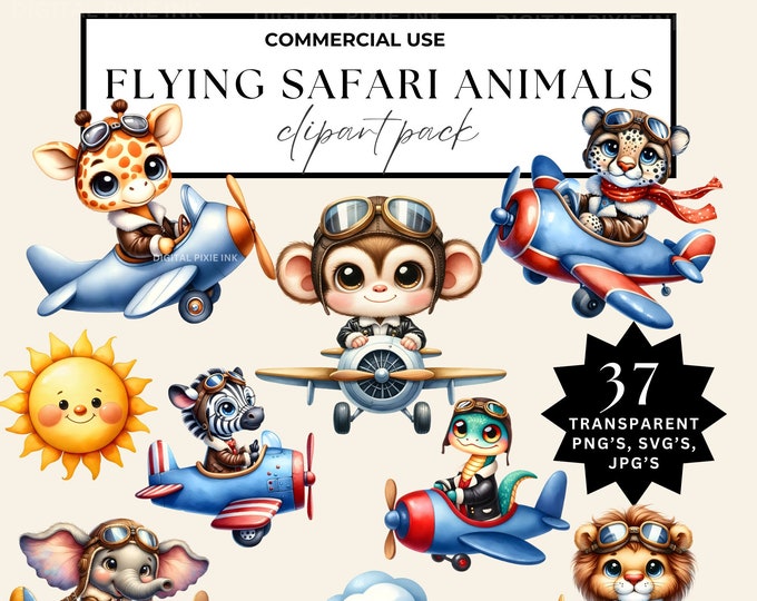 Cute Aviator Clipart - Watercolor Clipart - Airplane, Pilot, Clouds ...