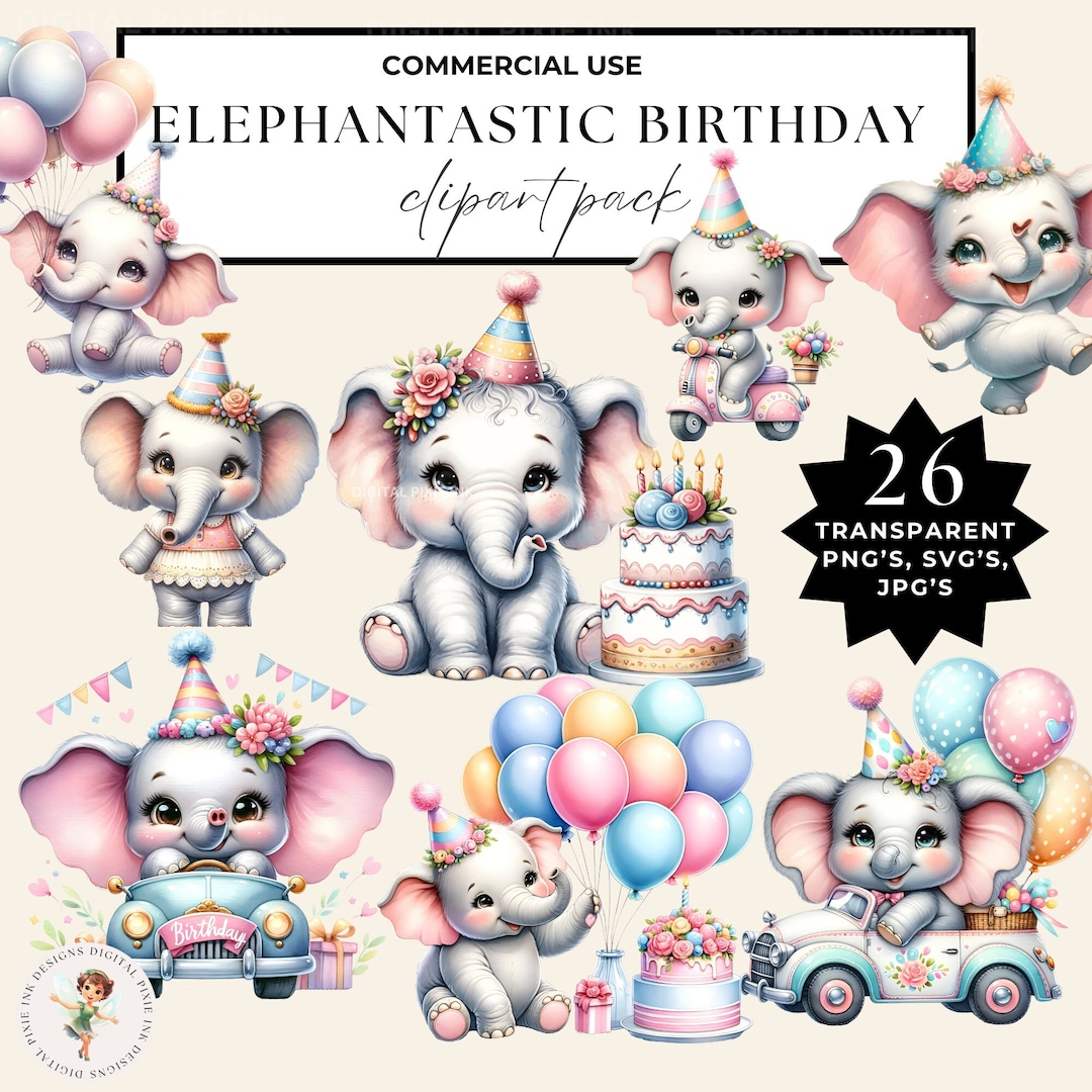 Elephant Birthday Clipart Elephant With Balloon Clipart Cute Elephant ...