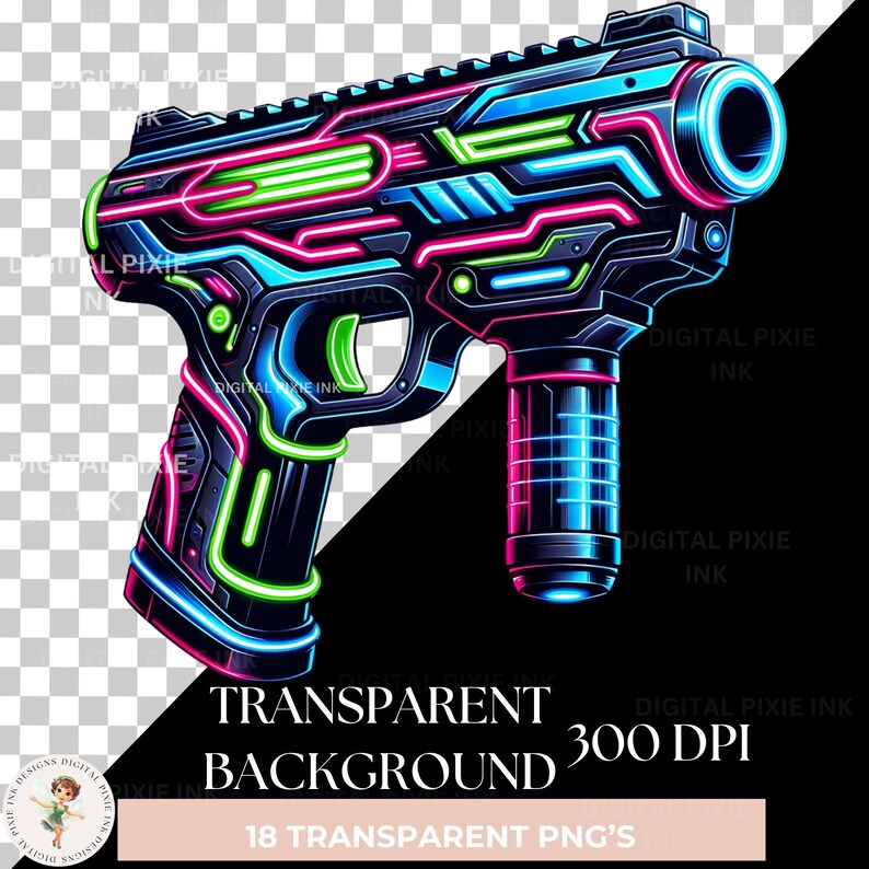 Laser Tag Clipart, Neon Party Clipart, Sublimination Design, Neon Gun ...