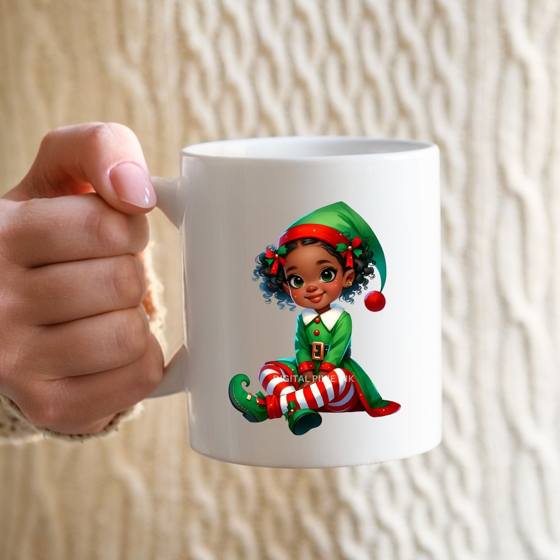 Girl Elf Clipart, Black Girl Elf, Watercolor Santa Elf Clipart, Cute ...