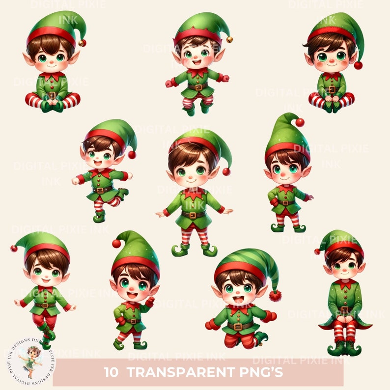 Christmas Elf Boys Clipart, Christmas Elf Watercolor Clipartt, Cute Elf ...