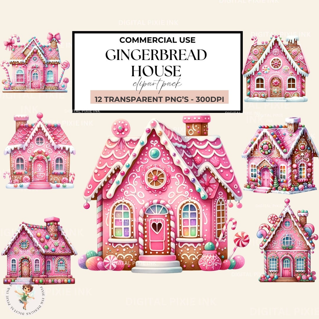 Pink Gingerbread House Clipart, Christmas Gingerbread Houses Clipart ...