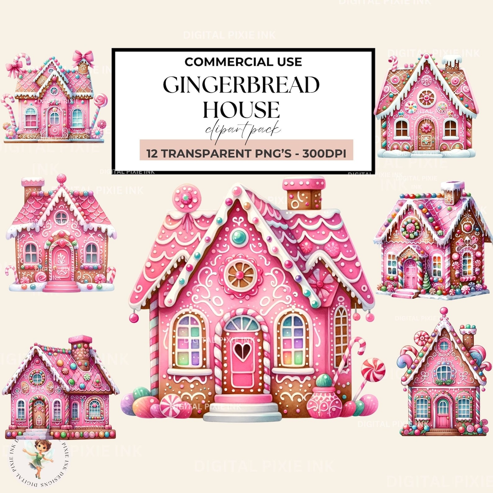 Pink Gingerbread House Clipart, Christmas Gingerbread Houses Clipart ...