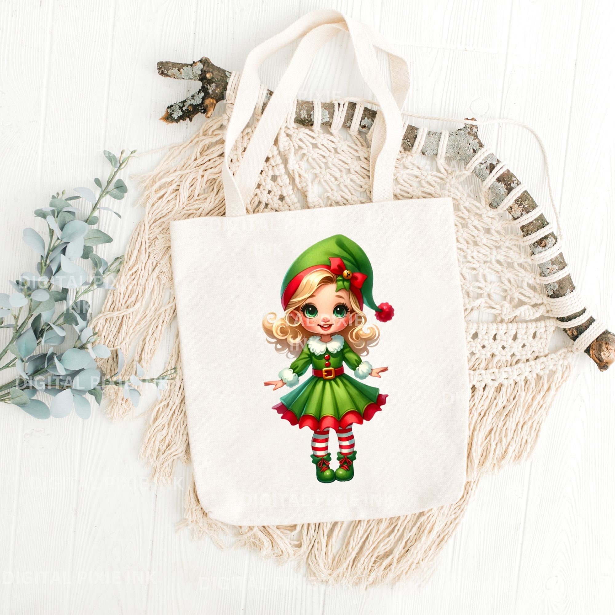 Girl Elf Clipart, Watercolor Santa Elf Clipart, Cute Christmas Girl Elf ...