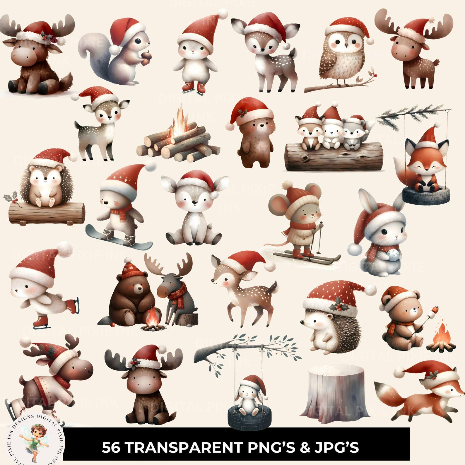 Winter Wonderland Animals Woodland Christmas Clipart Bundle Cute ...