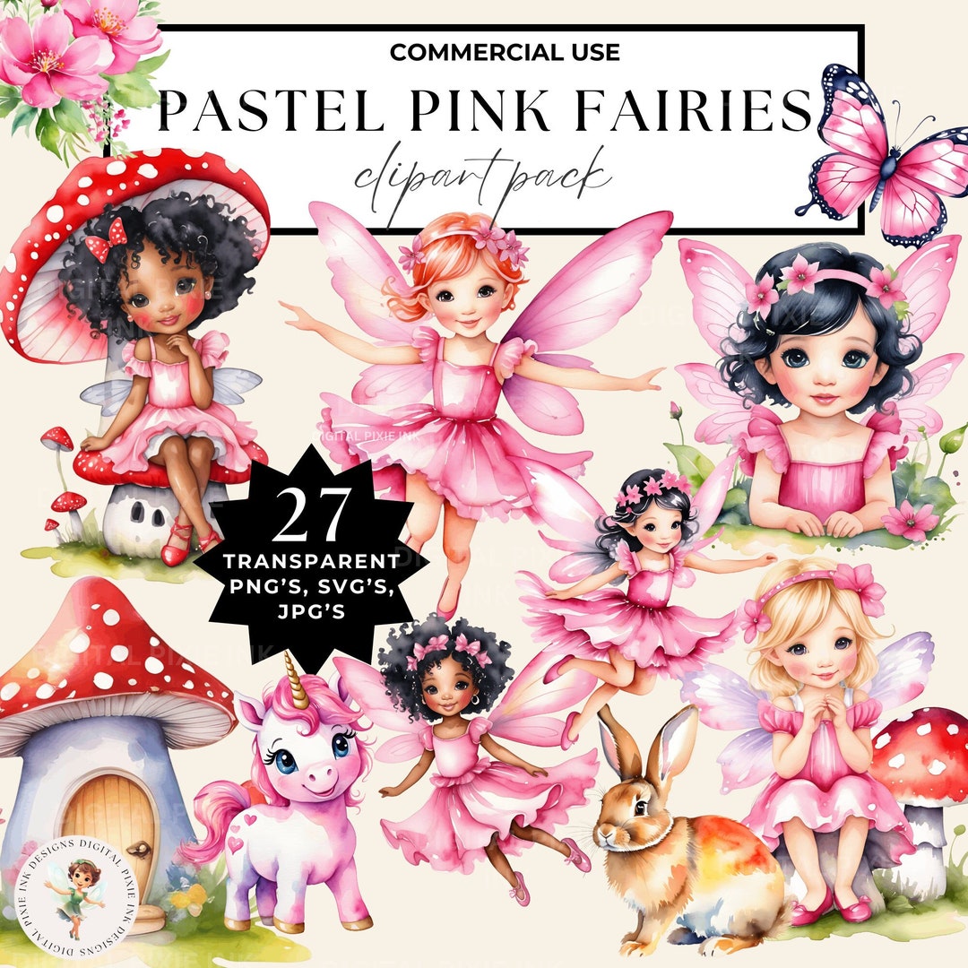 Watercolor Pink Fairy Clipart Bundle Unicorn and Fairy Magical Flower ...