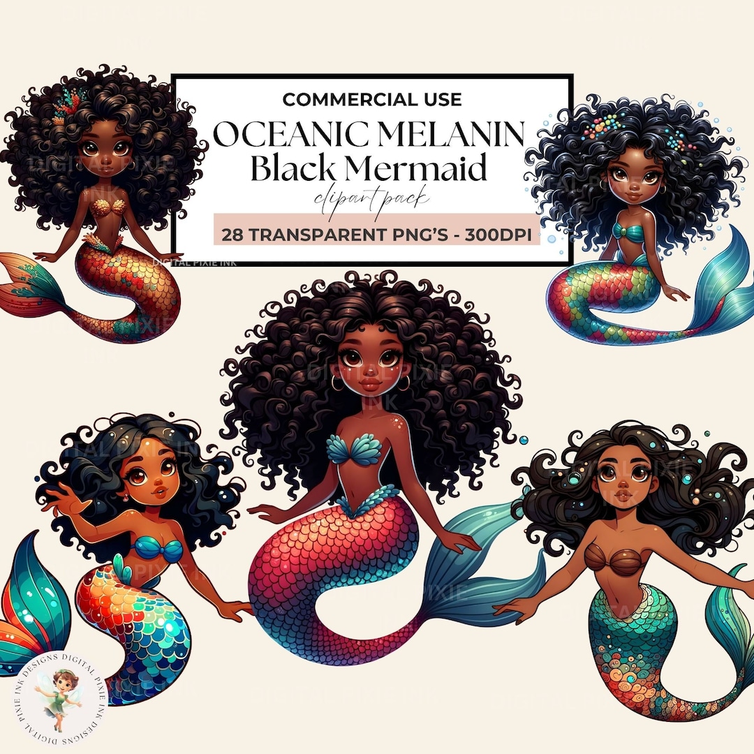 Black Mermaid Clipart, Mermaid Clipart Black and White, Black Mermaid ...
