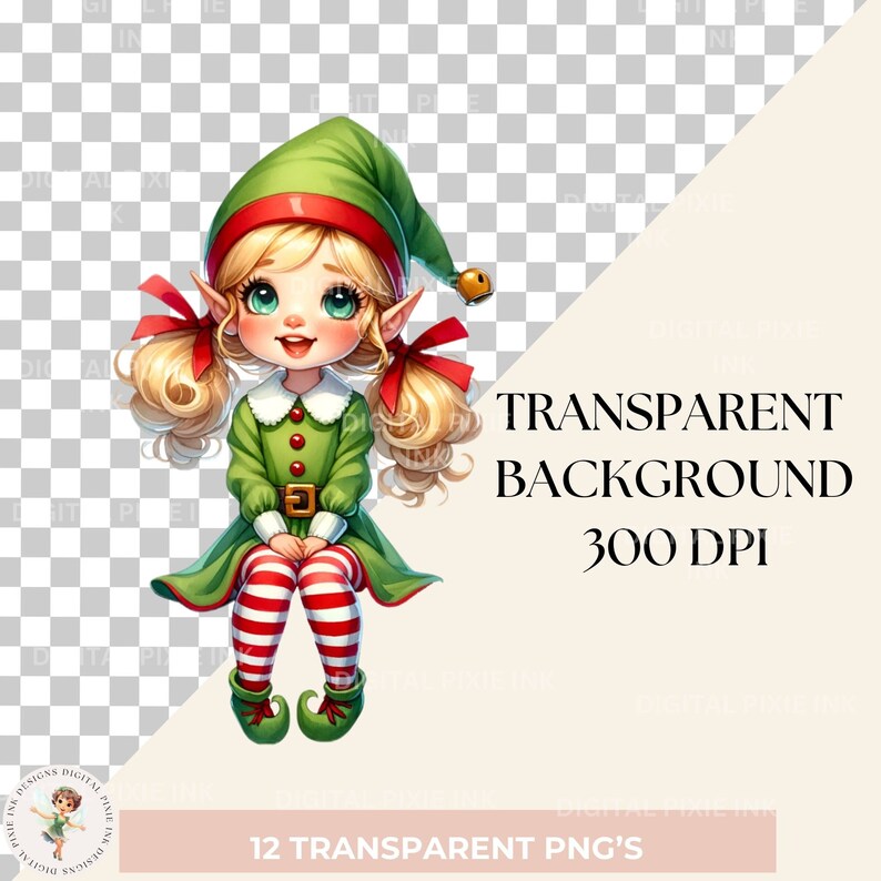 Girl Elf Clipart, Watercolor Santa Elf Clipart, Cute Christmas Girl Elf ...