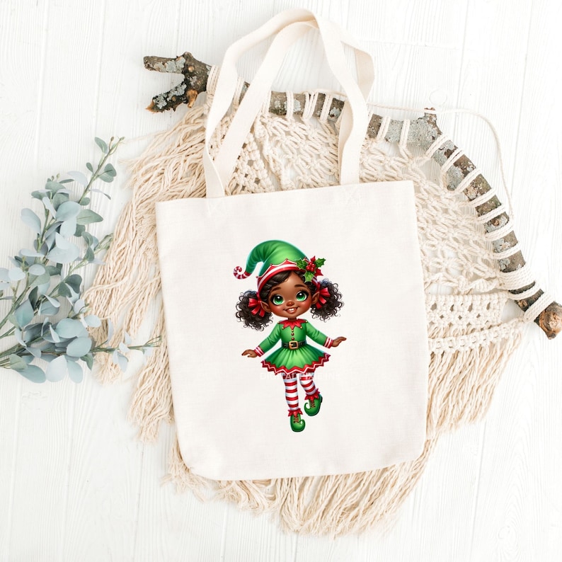 Girl Elf Clipart, Black Girl Elf, Watercolor Santa Elf Clipart, Cute ...