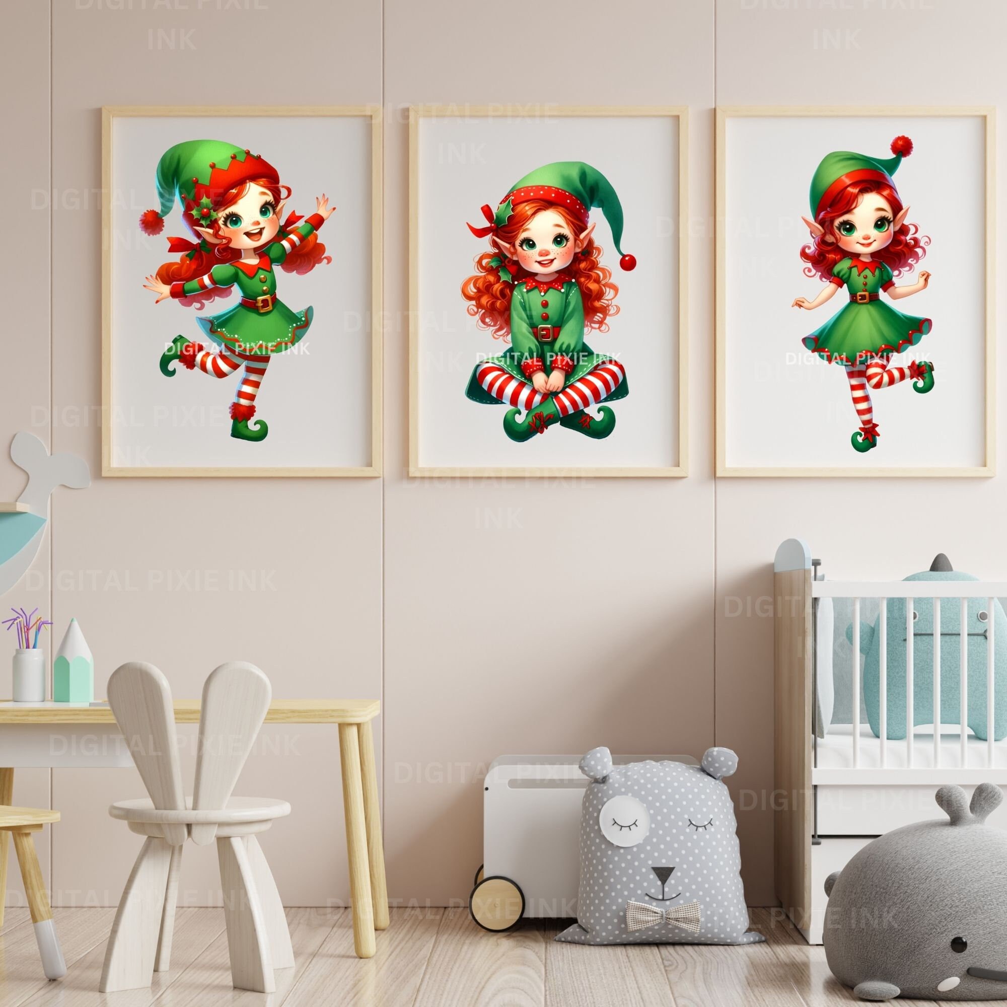 Girl Elf Clipart, Watercolor Santa Elf Clipart, Cute Christmas Girl Elf ...