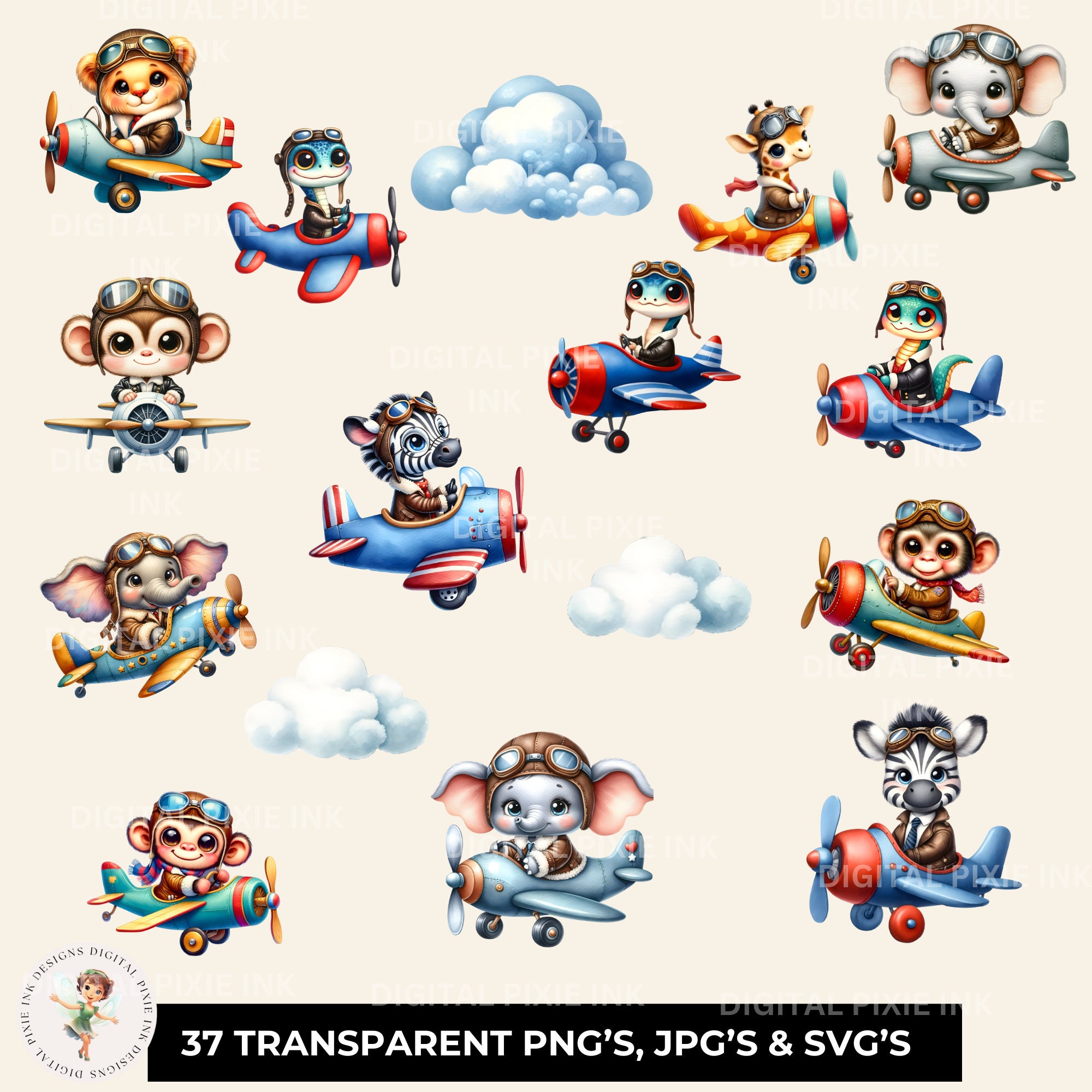 Air Plane Clipart Bundle Watercolor Airplane Clipart Flying Safari ...