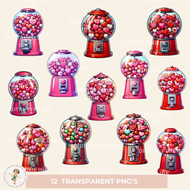 Gumball Machine Clip Art Gumball Valentine Cards Gumball - Etsy