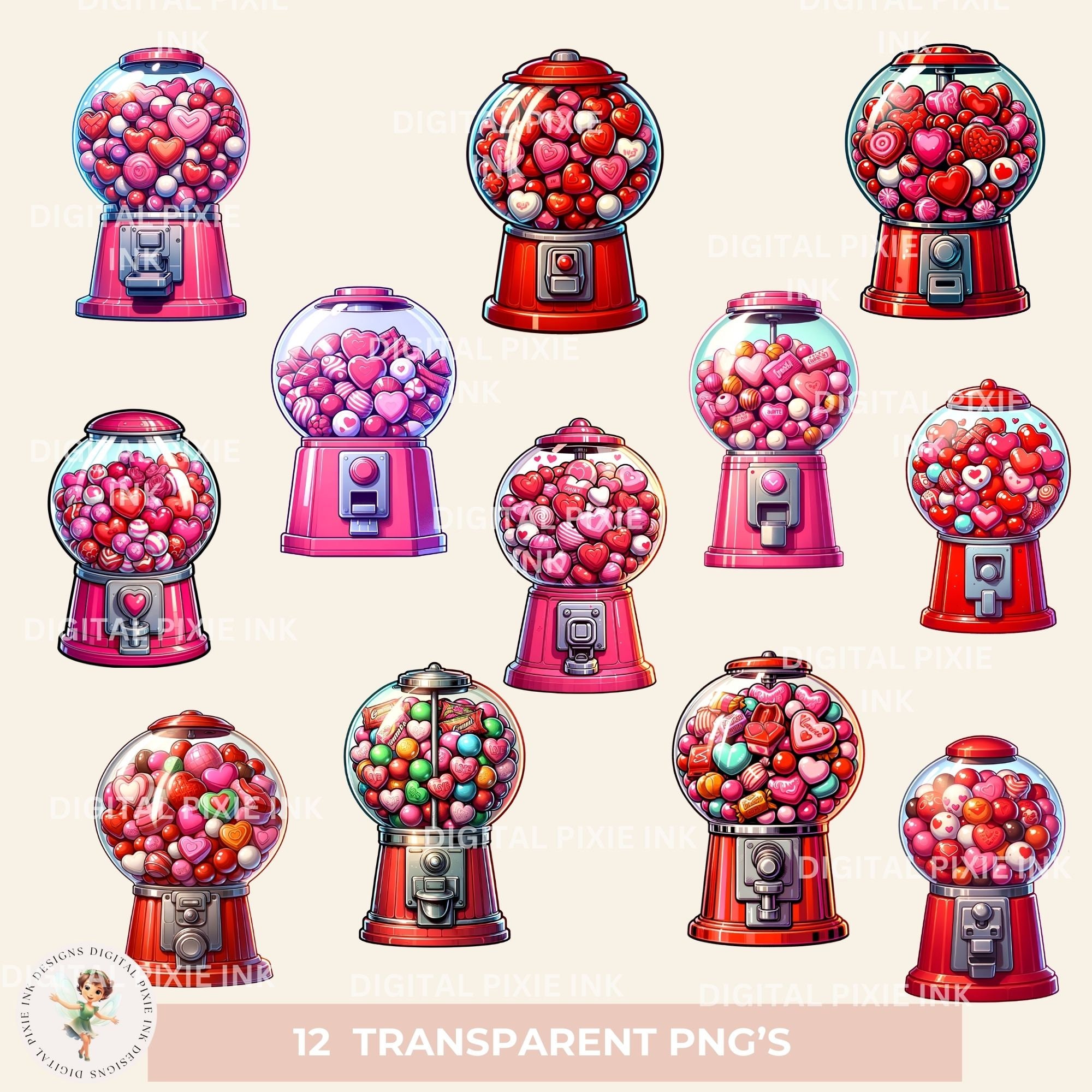 Gumball Machine Clip Art Gumball Valentine Cards Gumball - Etsy