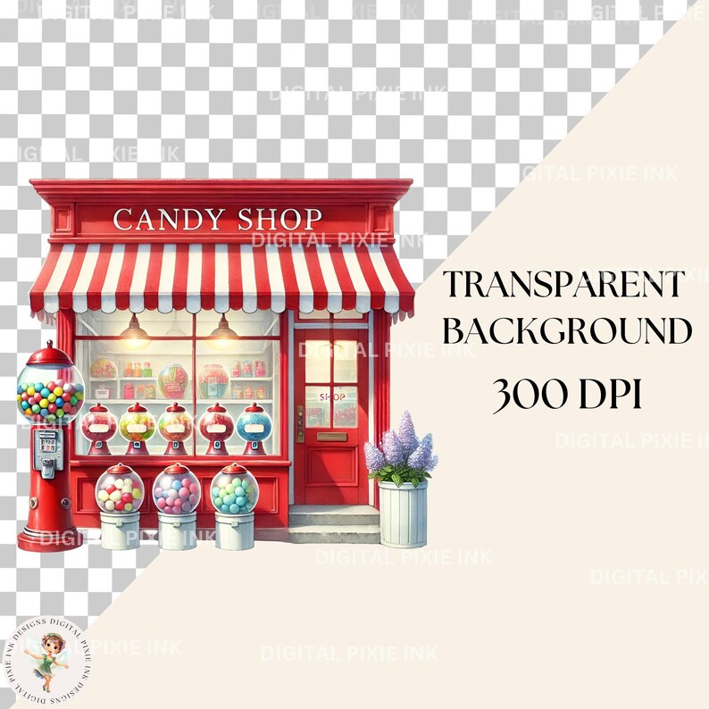 Valentines Candy Shop Clipart, Watercolor Pink Candy Shop Storefront ...