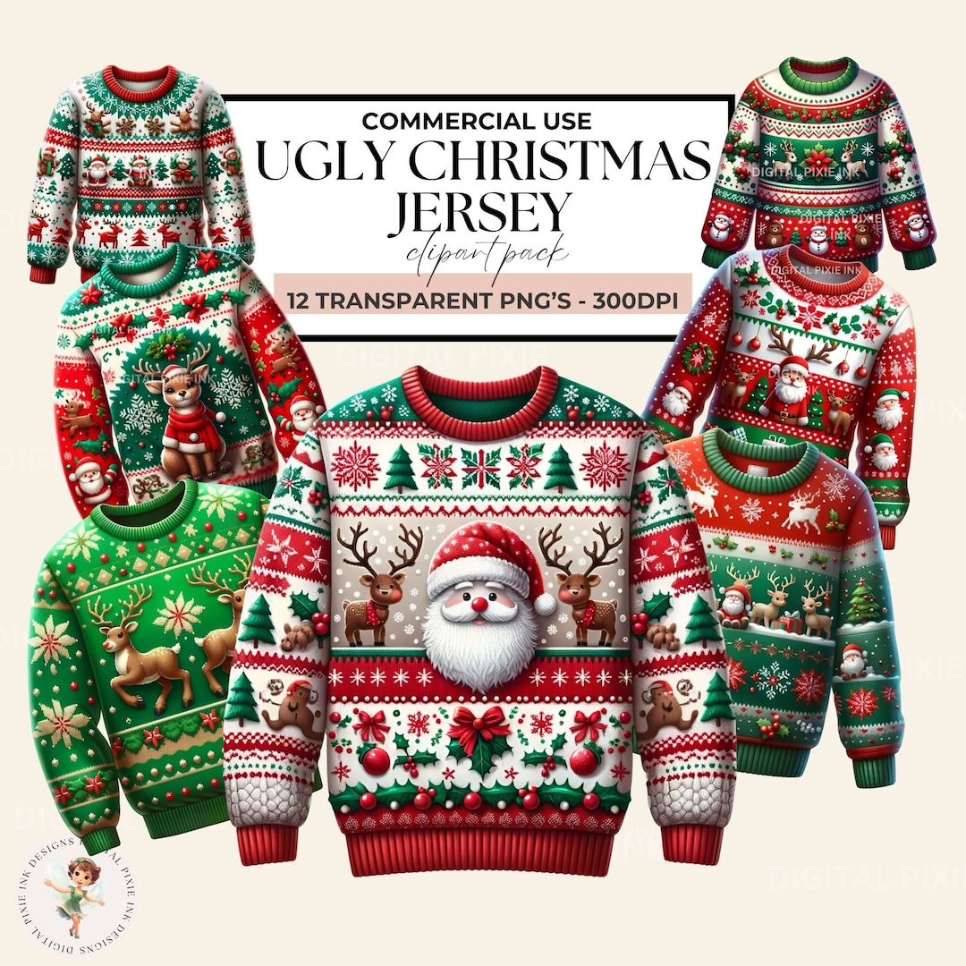 Ugly Christmas Sweaters Clipart, Ugly Xmas Sweater Clipart, Christmas ...