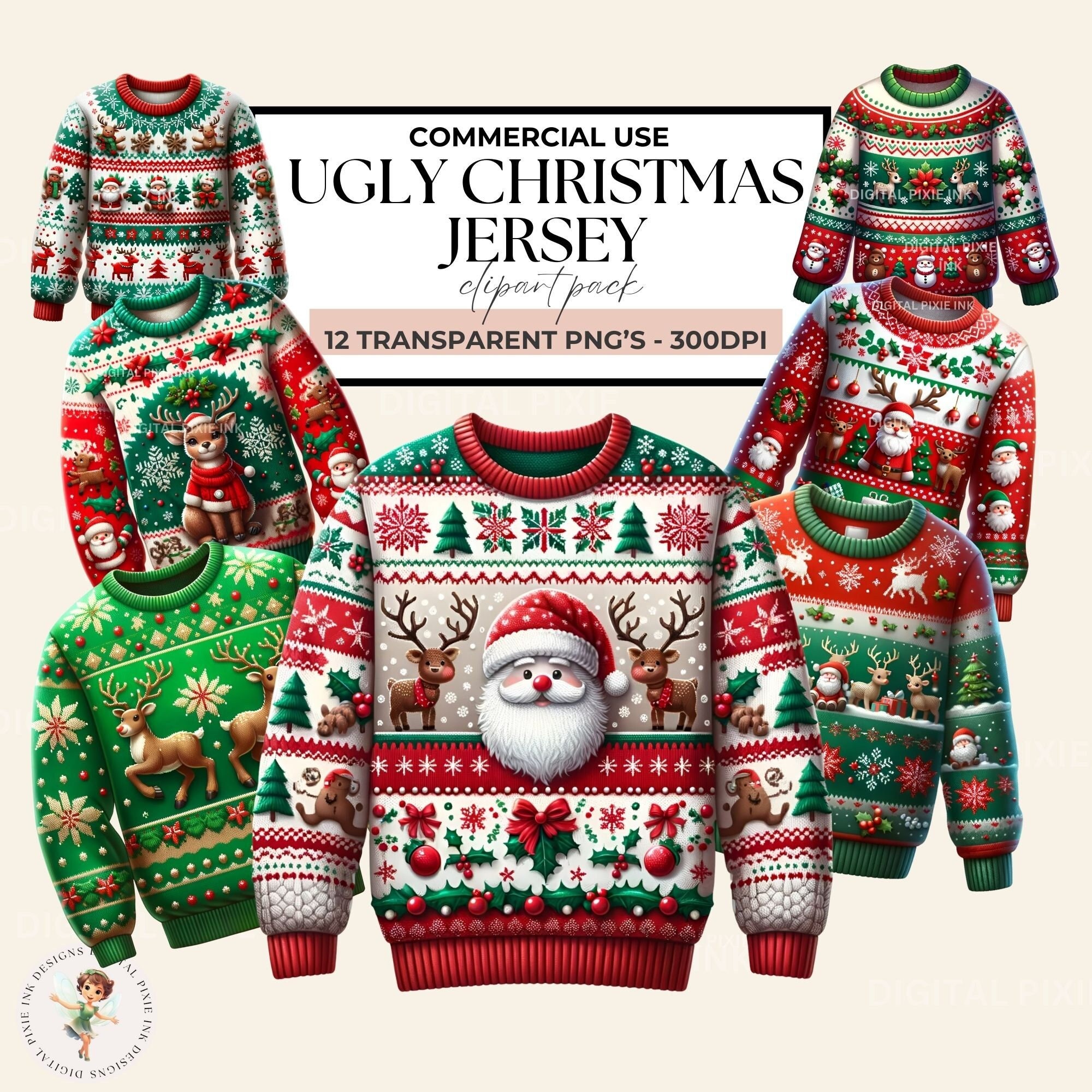 Ugly Christmas Sweaters Clipart, Ugly Xmas Sweater Clipart, Christmas ...