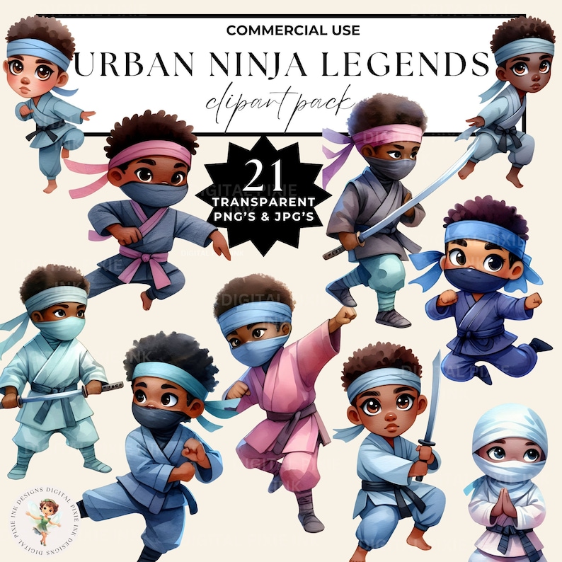 Ninja Clipart, Ninja Birthday Clipart, Cute Warrior Kids Png Bundle ...