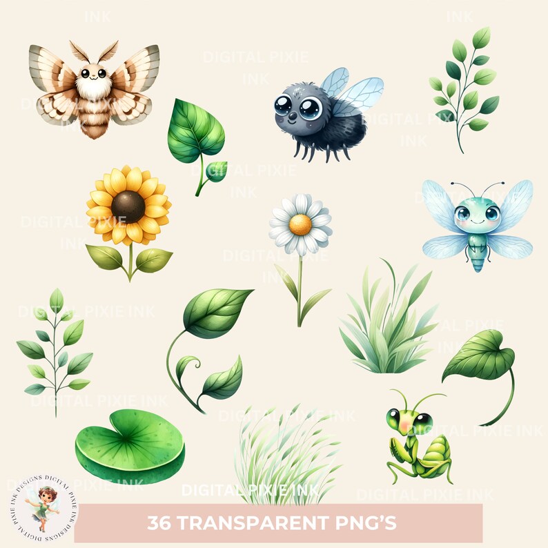 Insects Cliparts Watercolor, Cute Clipart of Insects, Bug Illustrations ...