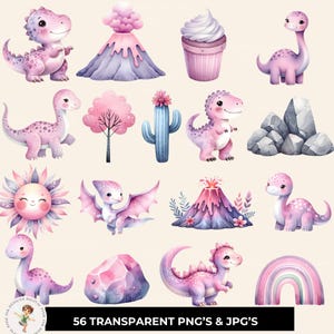 Pink and Purple Dinos Png Dinosaur Birthday Clipart Cute Watercolor ...
