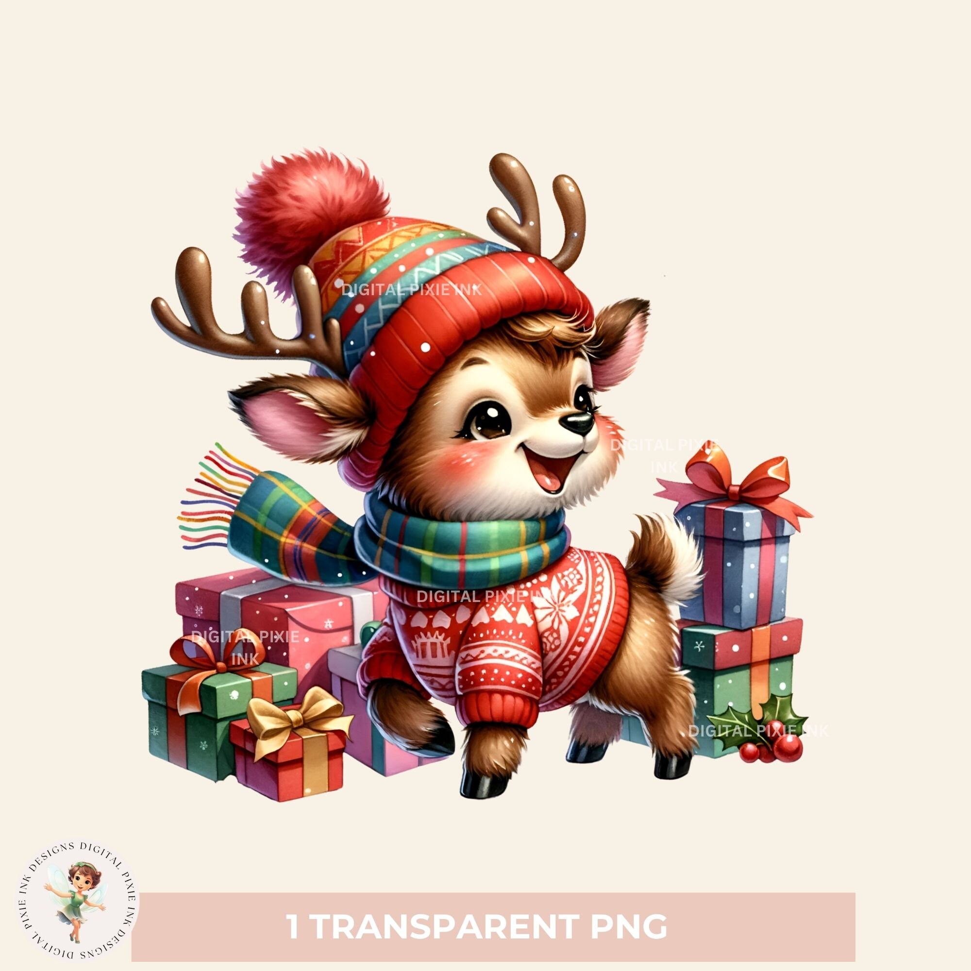 Watercolor Reindeer Clipart Christmas Reindeer Clipart Png - Etsy