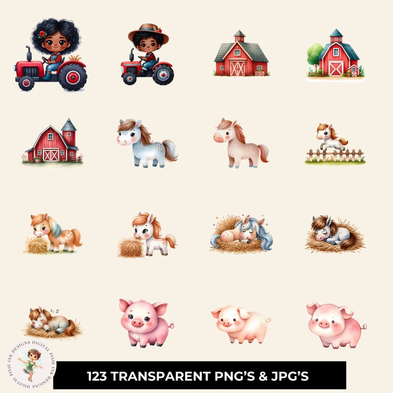 Farm Animal Clipart Bundle Cute Pig Clipart Baby Pig Clipart Cute Farm ...