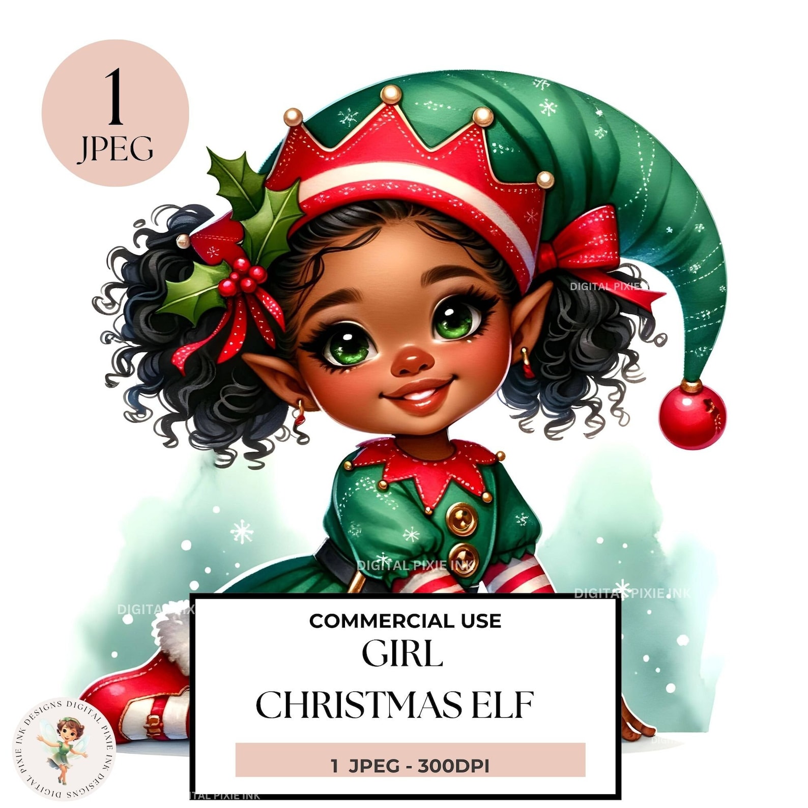 Girl Elf Clipart Black Girl Elf Clipart Watercolor Santa Elf Clipart Cute Christmas Girl Elf