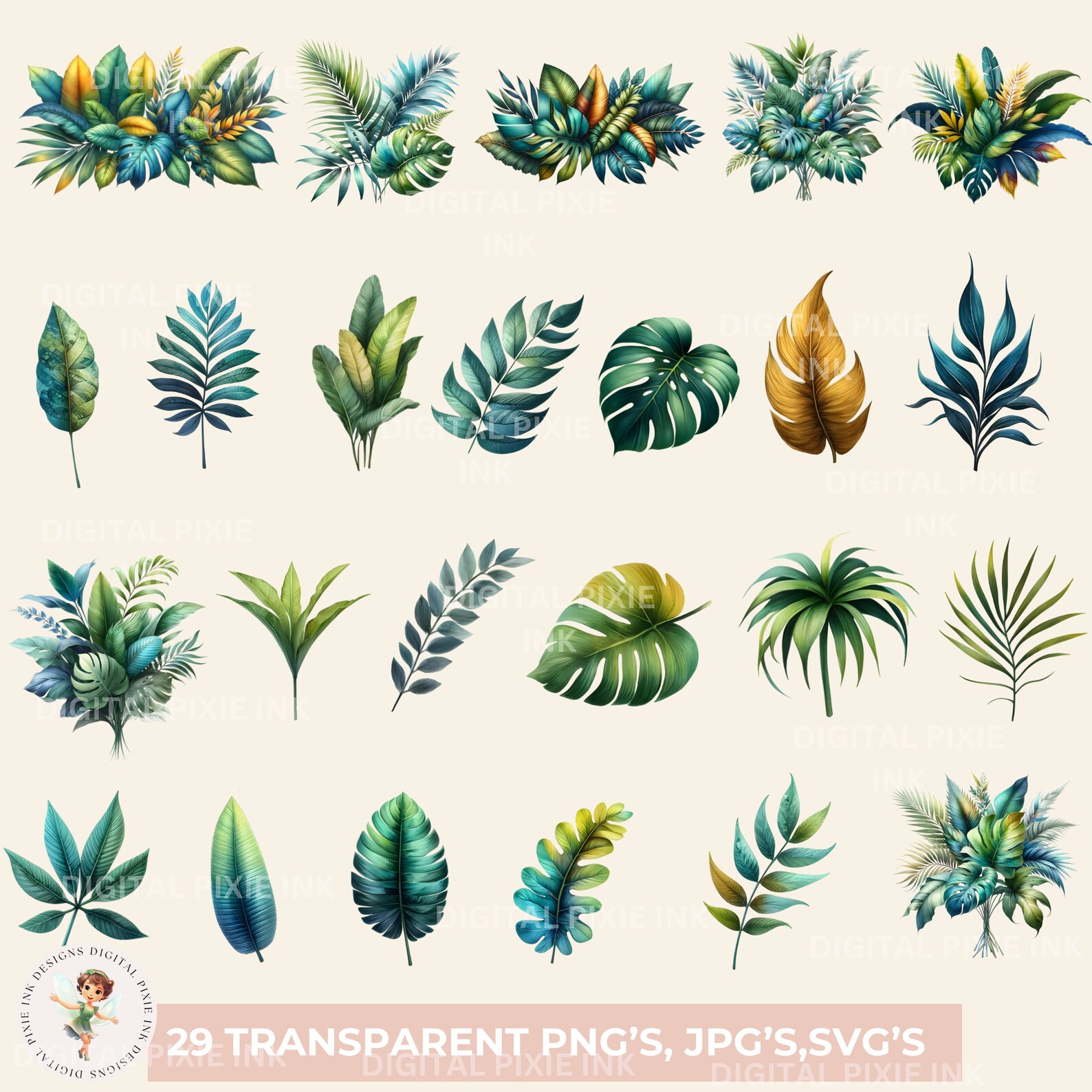 Watercolor Tropical Leaves Clipart Png Tropical Greenery Leaves Clipart ...