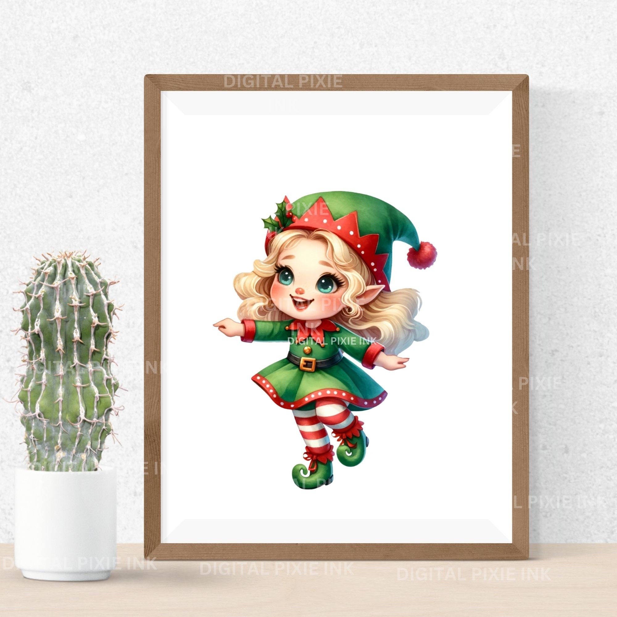 Girl Elf Clipart, Watercolor Santa Elf Clipart, Cute Christmas Girl Elf ...