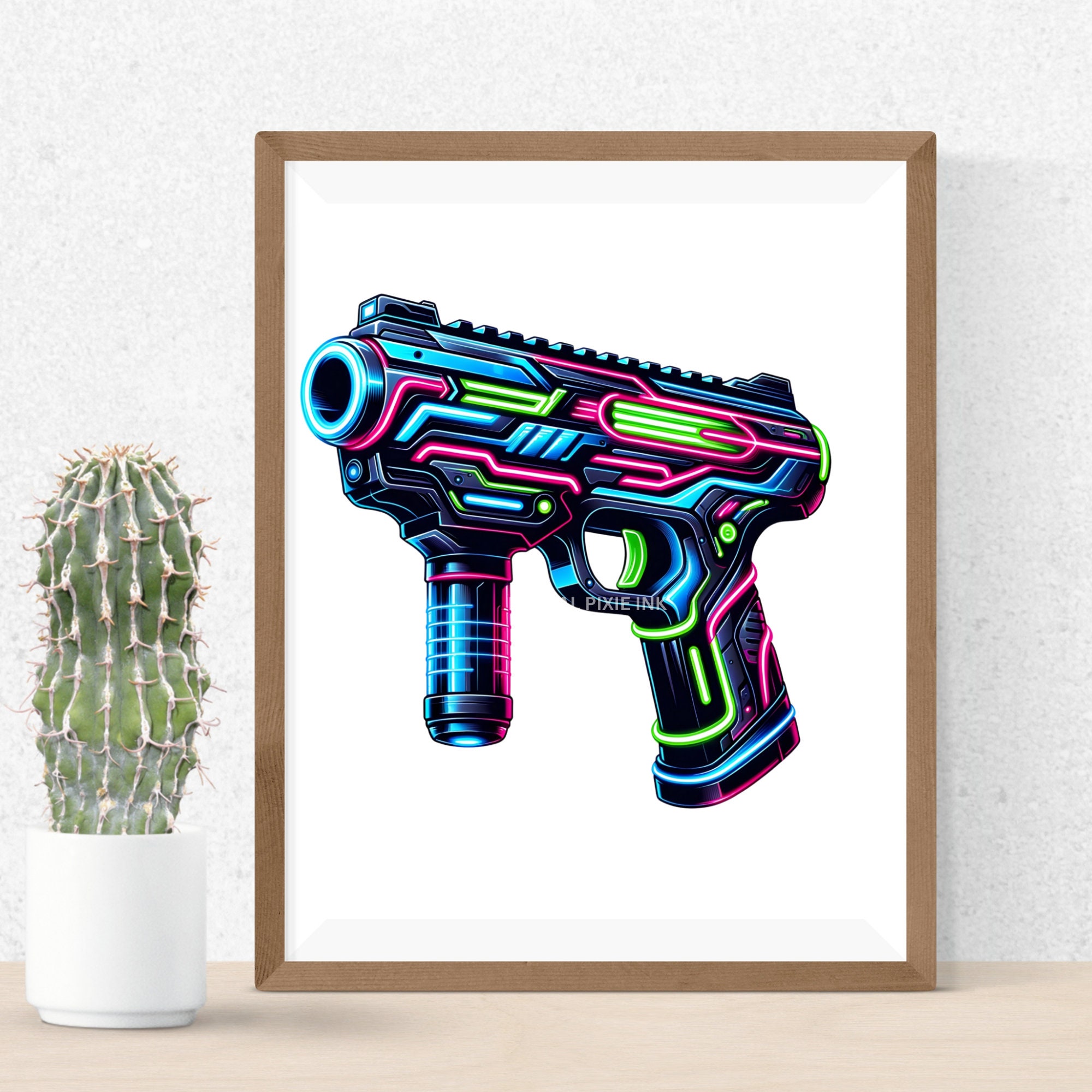 Laser Tag Clipart, Neon Party Clipart, Sublimination Design, Neon Gun ...