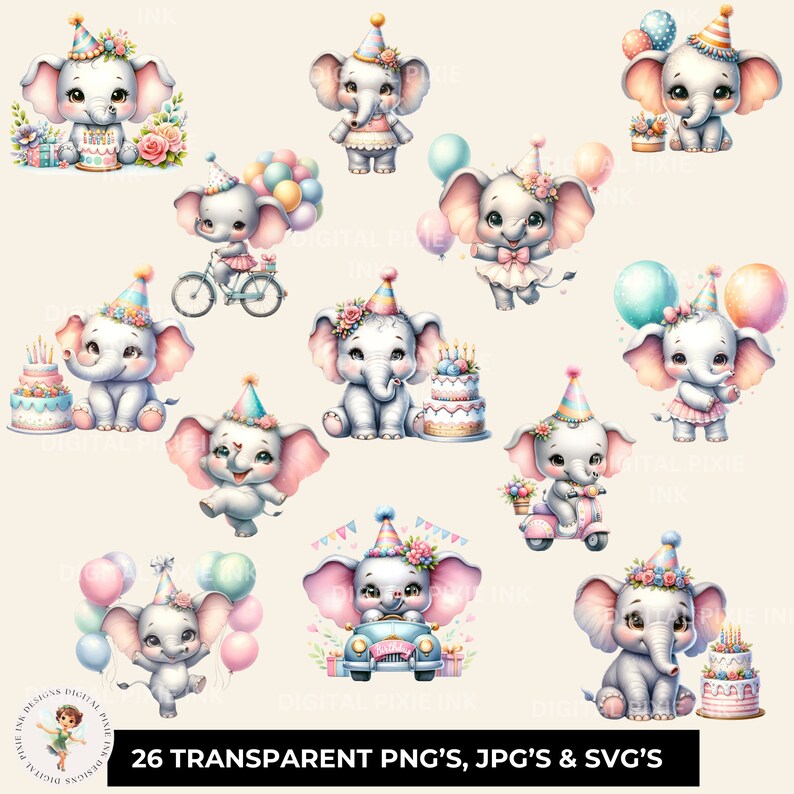 Elephant Birthday Clipart Elephant With Balloon Clipart Cute Elephant ...