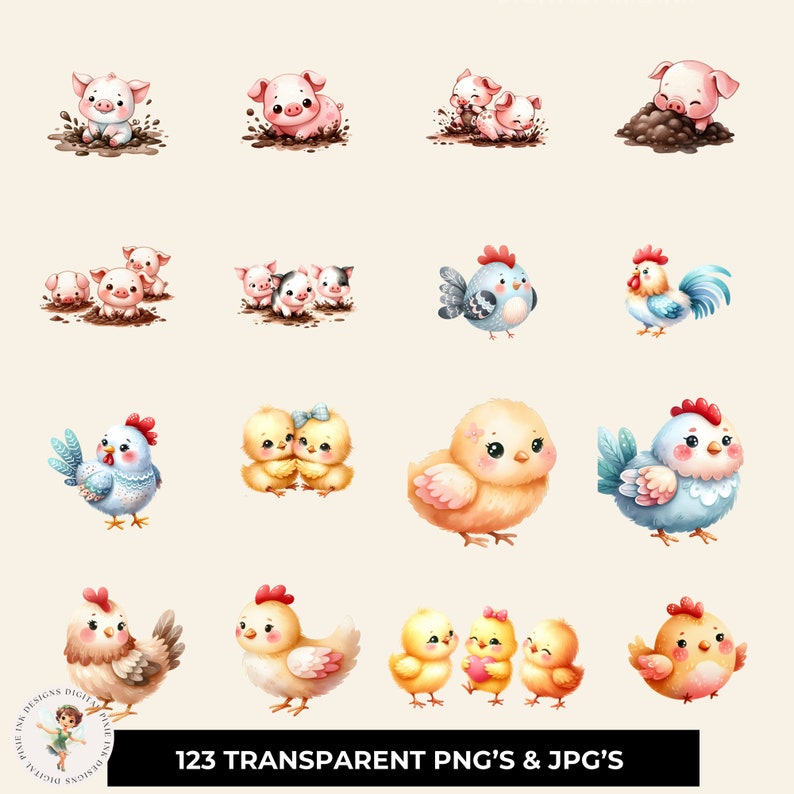 Farm Animal Clipart Bundle Cute Pig Clipart Baby Pig Clipart Cute Farm ...