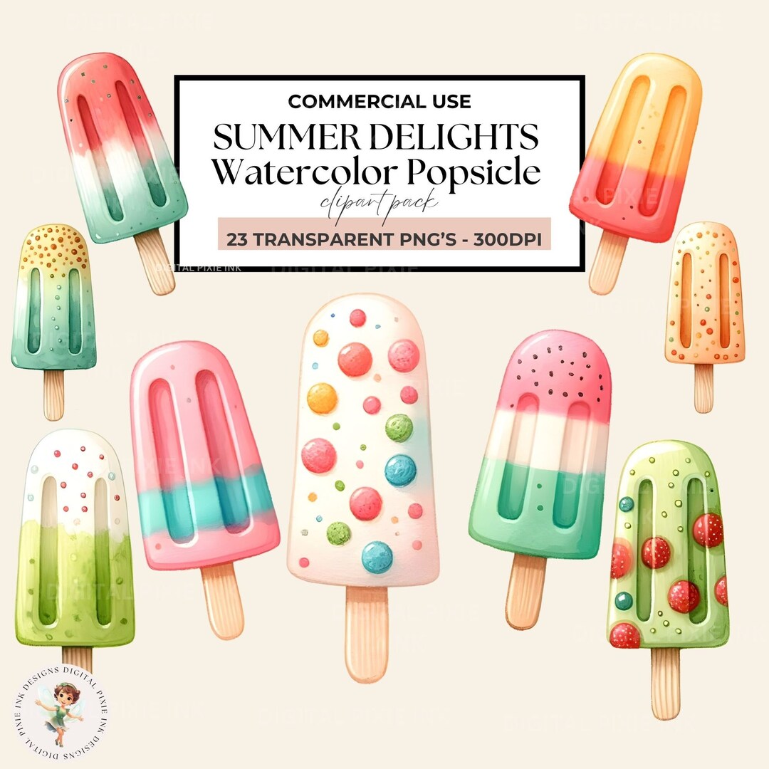 Watercolor Summer Popsicle Clipart, Ice Cream Clipart Png, Commercial ...