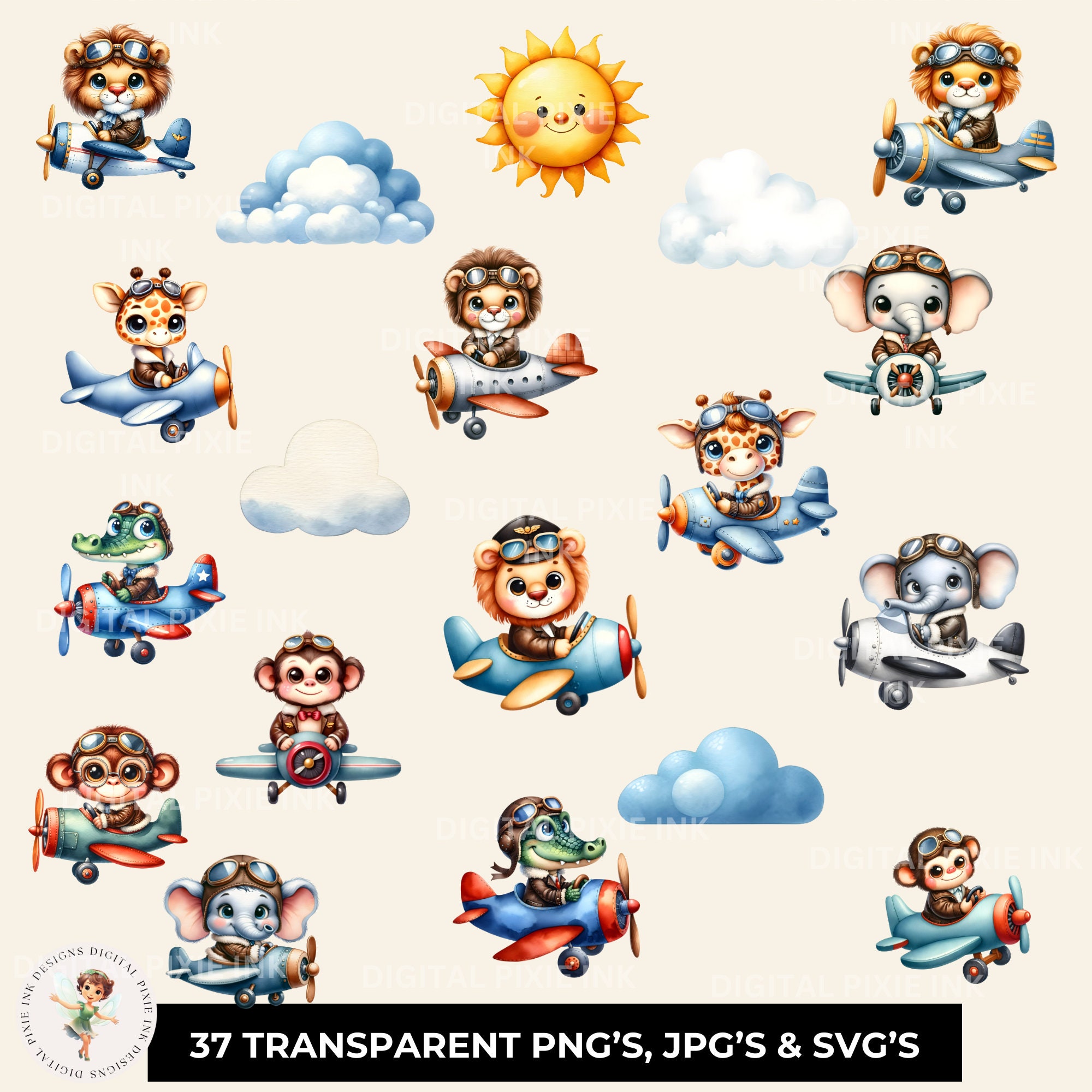 Air Plane Clipart Bundle Watercolor Airplane Clipart Flying Safari ...