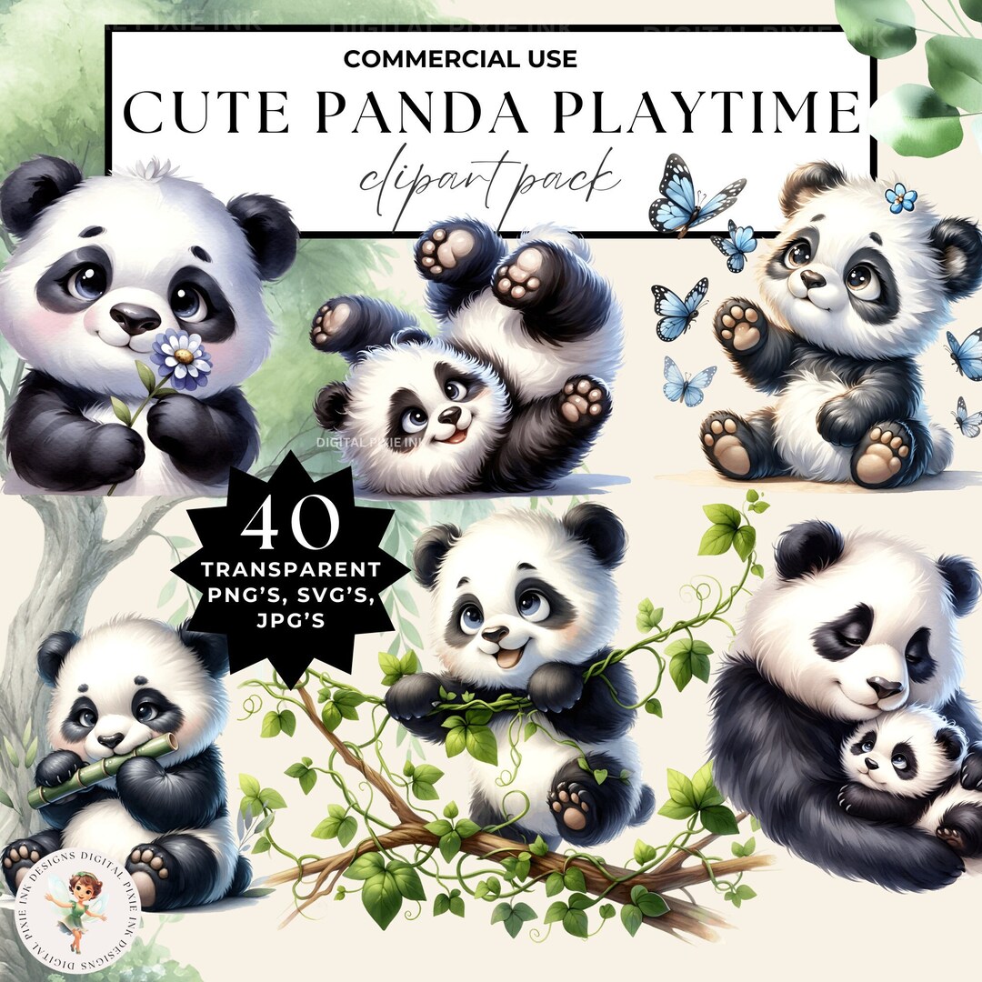 Cute Panda Watercolor Clipart Adorable Funny Baby Panda Bear Clipart ...