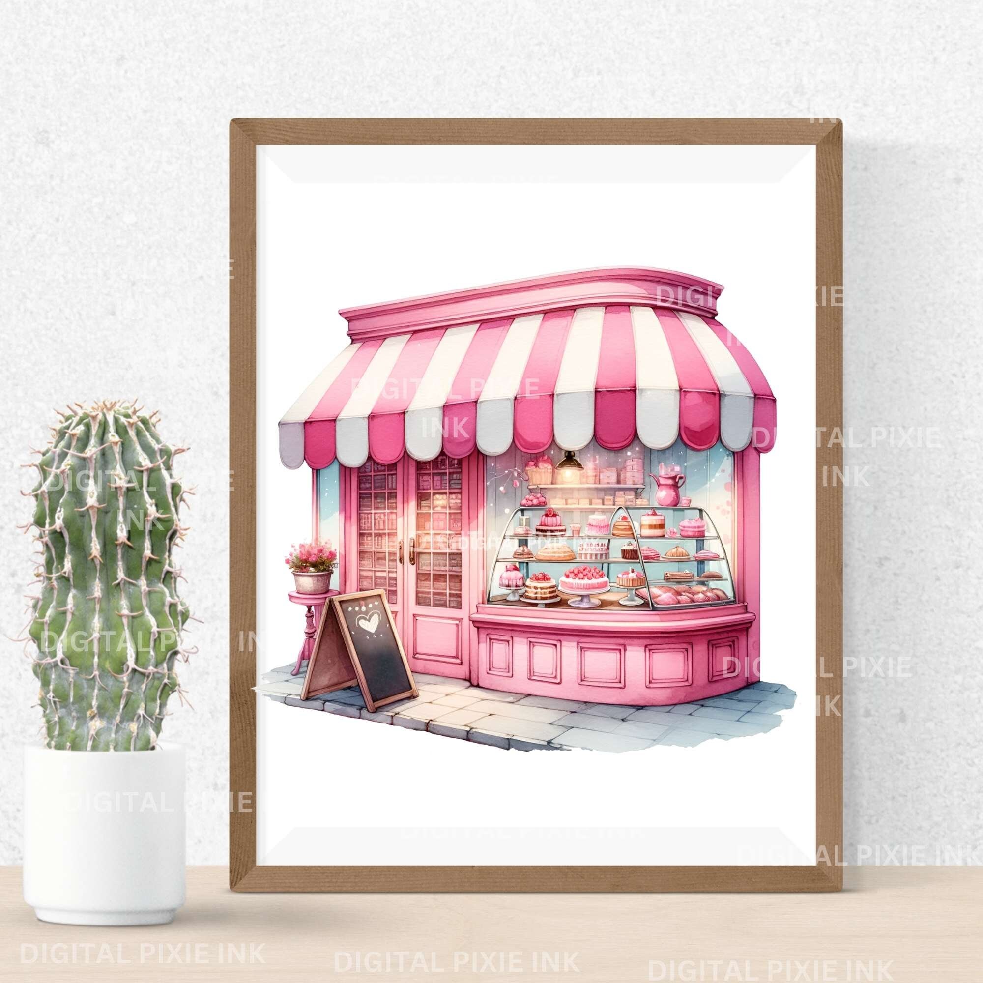 Watercolor Pink Bakery Storefront, Pink Bakery Store, Storefronts ...