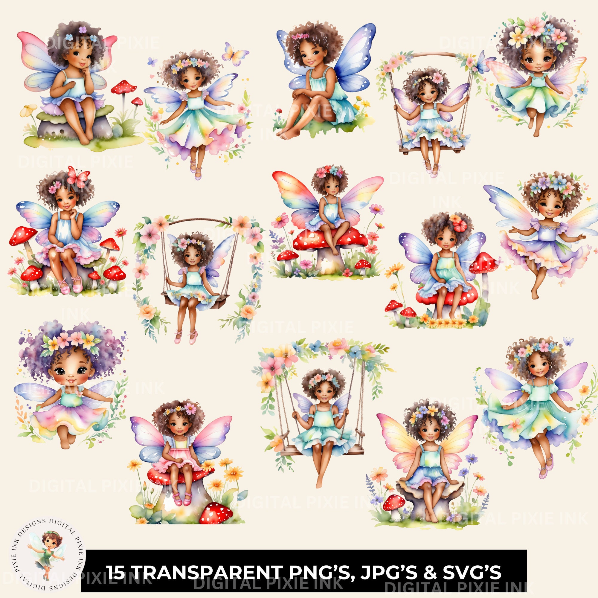 Black Fairy Clipart African American Fairy Clipart Bundle Watercolor ...