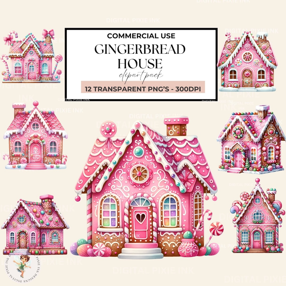 Pink Gingerbread House Clipart, Christmas Gingerbread Houses Clipart ...