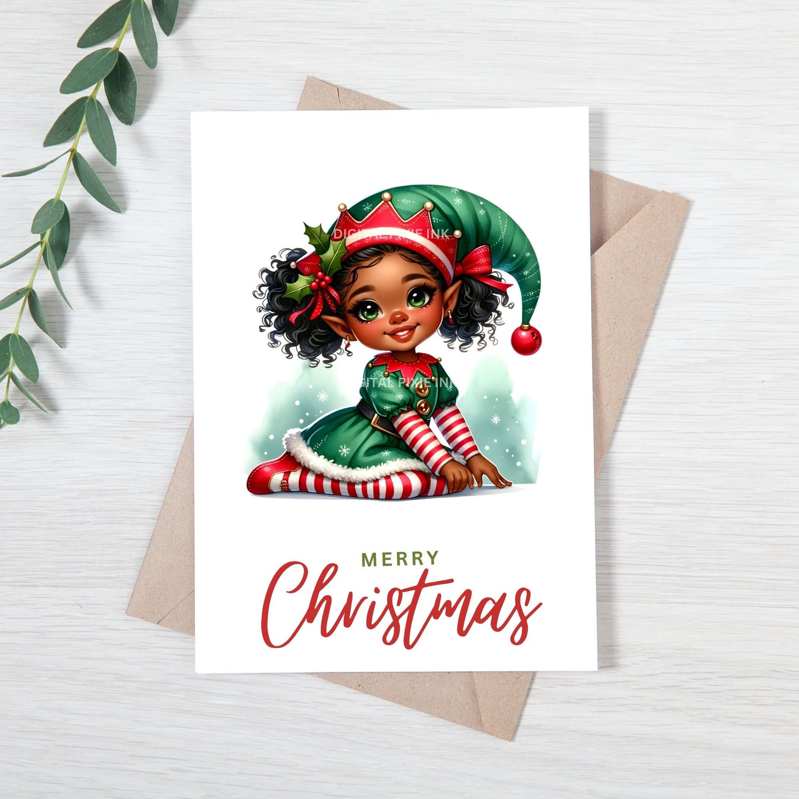 Girl Elf Clipart, Black Girl Elf Clipart, Watercolor Santa Elf Clipart ...