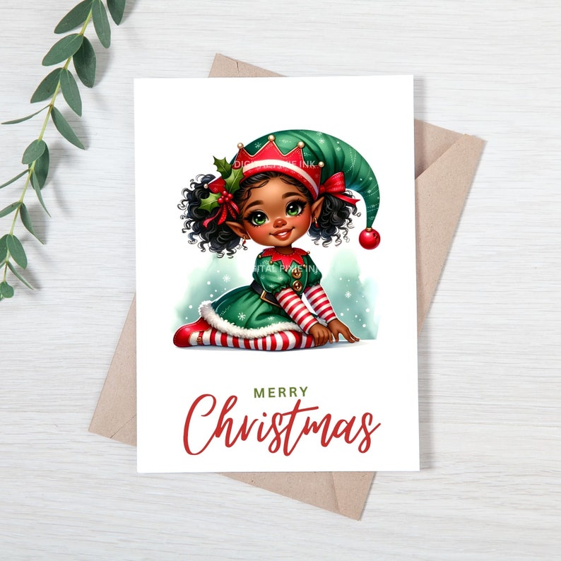 Girl Elf Clipart, Black Girl Elf Clipart, Watercolor Santa Elf Clipart ...