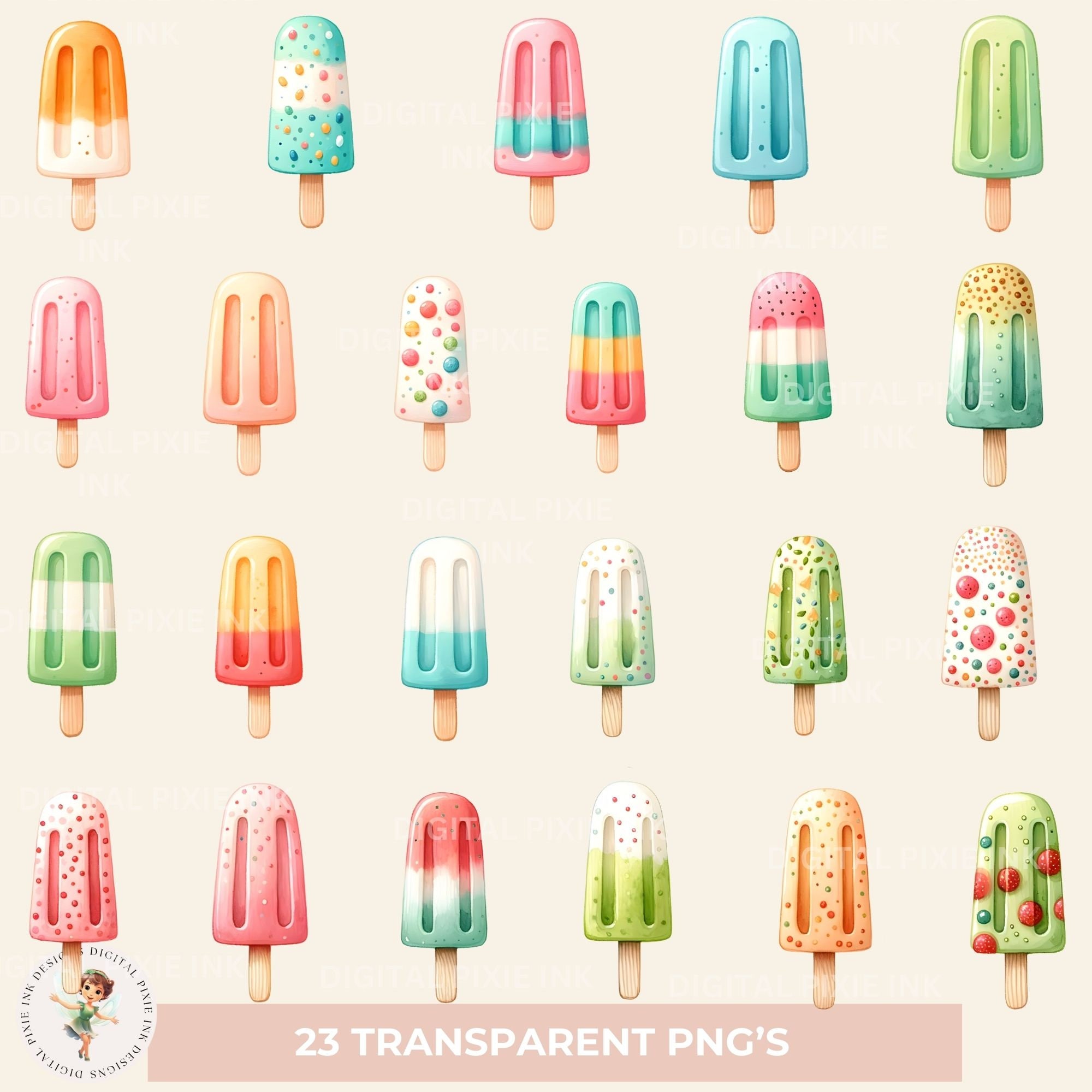 Watercolor Summer Popsicle Clipart, Ice Cream Clipart Png, Commercial ...