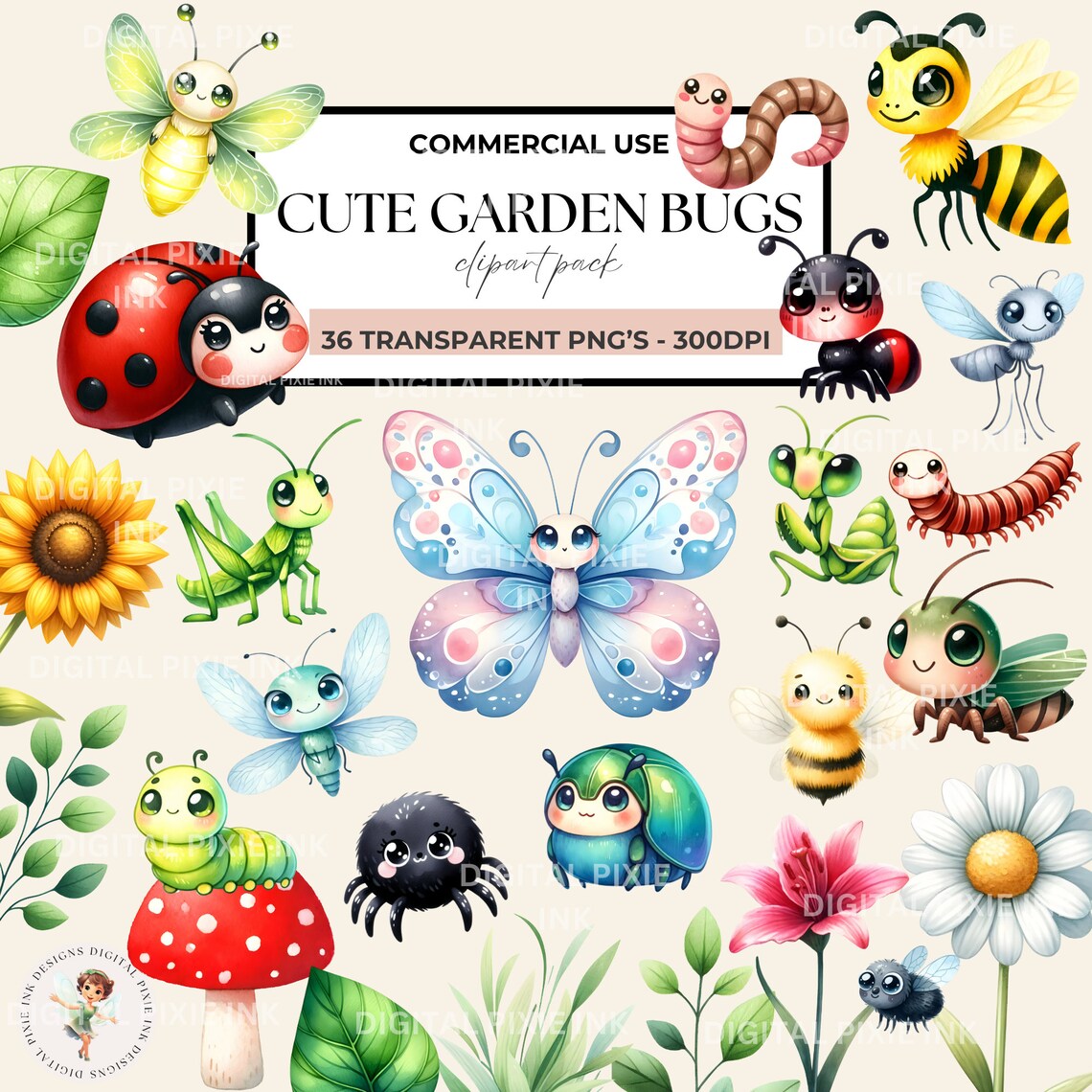 Insects Cliparts Watercolor, Cute Clipart of Insects, Bug Illustrations ...