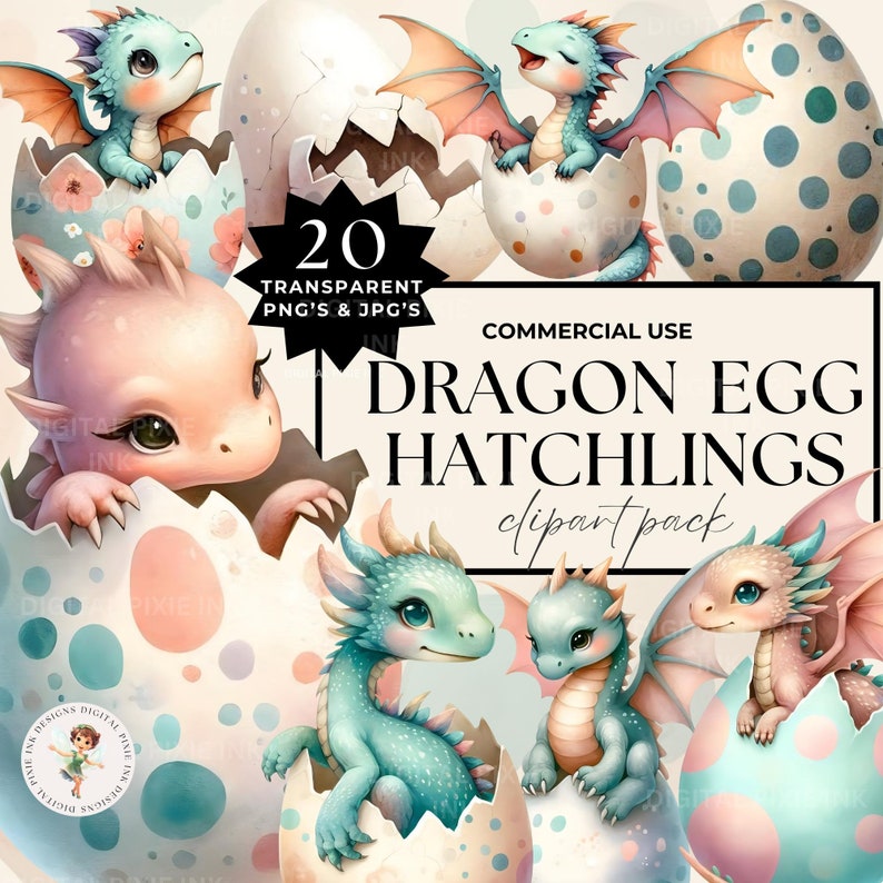 Cute and Dragon and Clipart Watercolor Baby Dragons Bundle 2024 Nursery ...