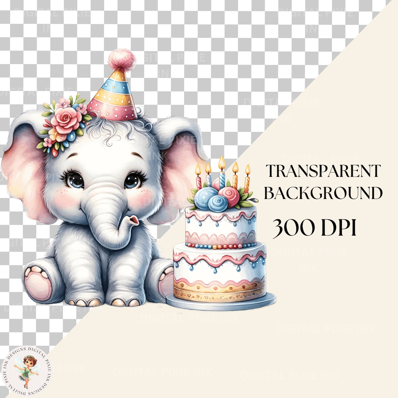 Elephant Birthday Clipart Elephant With Balloon Clipart Cute Elephant ...
